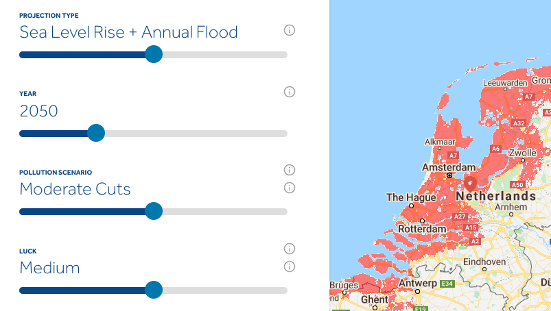 Coastal Risk Screening Tool: Land projected to be below annual flood level